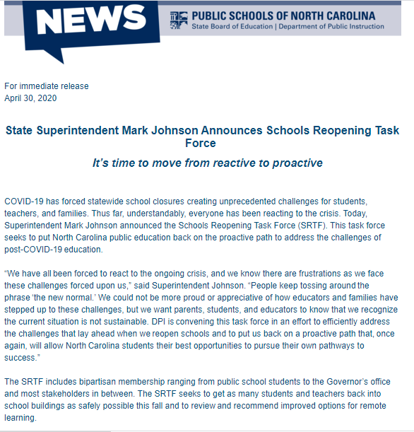 Remembering Mark Johnson’s Schools Reopening Task Force | caffeinated rage