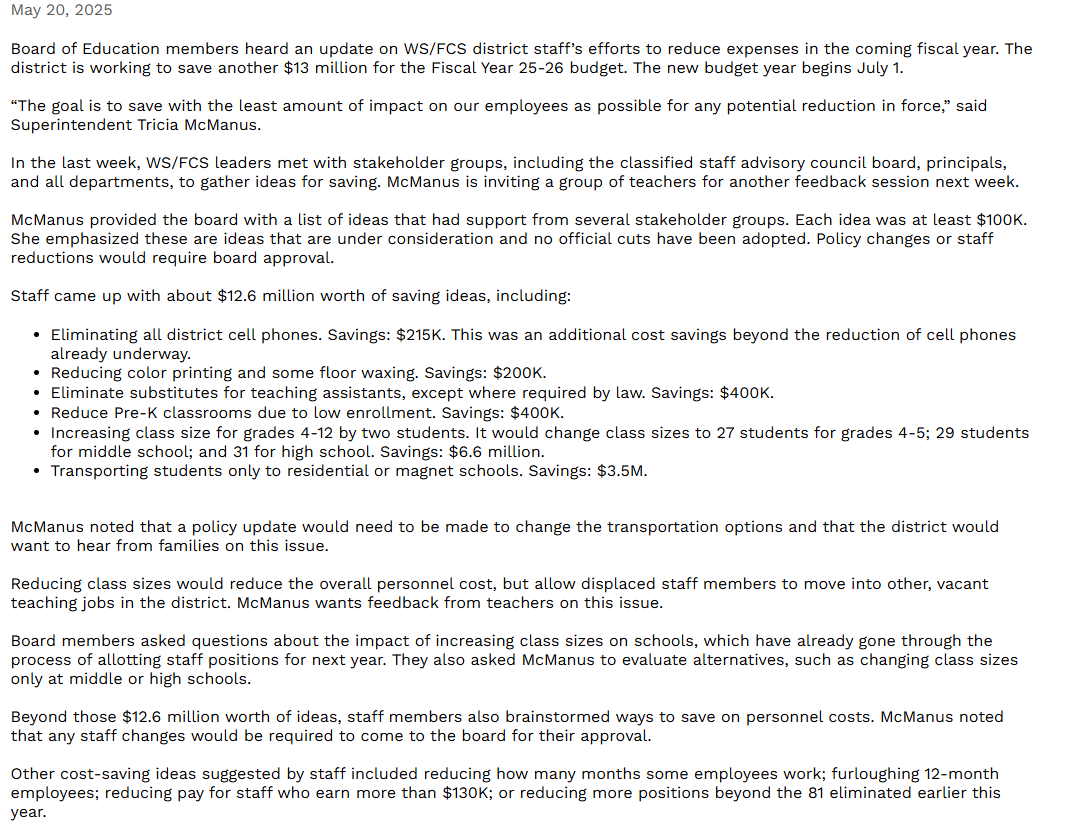 Dammit, WSFCS! Just Go Ask The County For The Money. | caffeinated rage